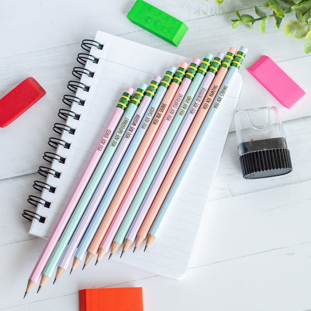 Personalized Pastel Pencil Set, Custom Kids Name Pencils, Affirmation ...