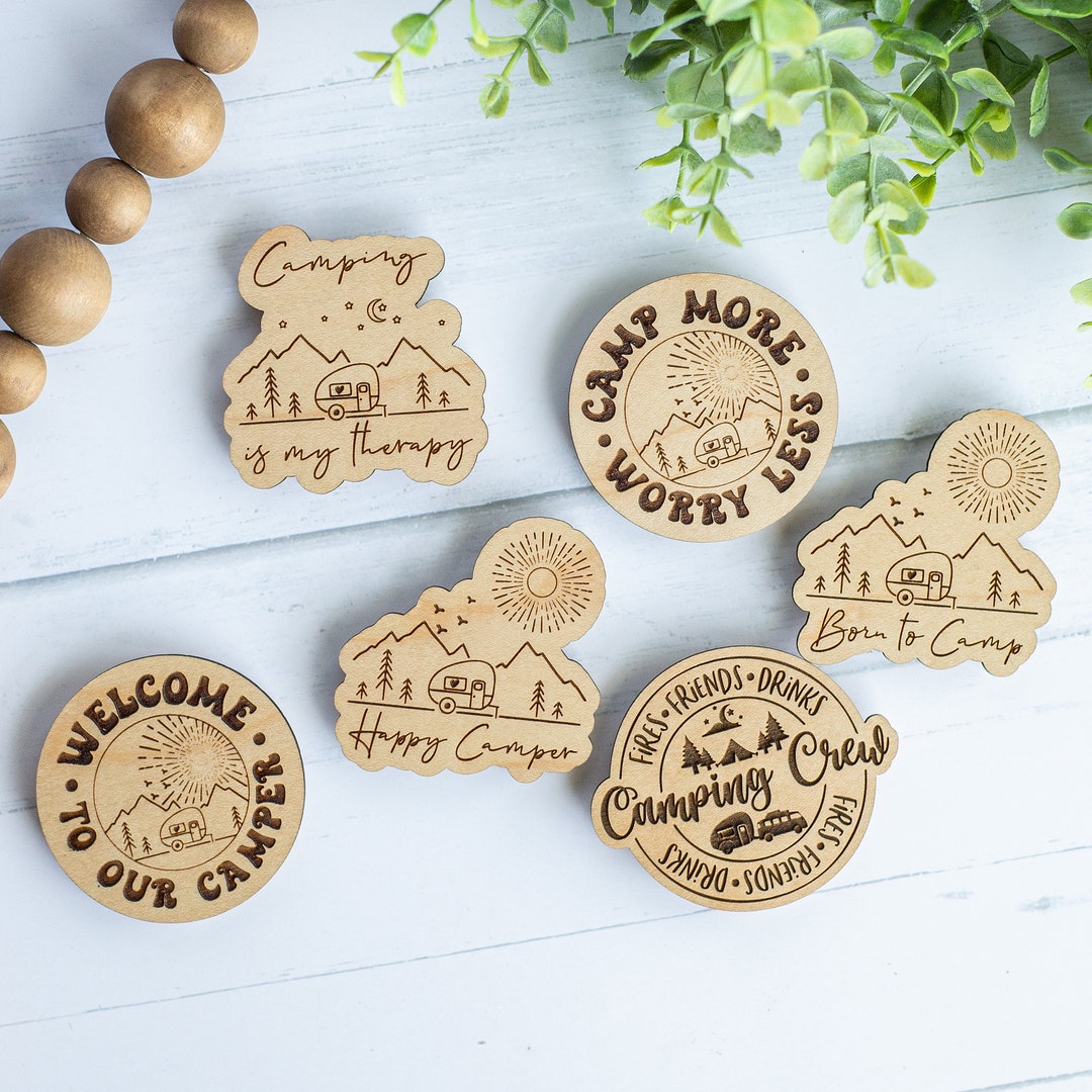 Camping Wooden Magnet Set of 6, Camping Gift Set, Wood Magnets, Kitchen ...