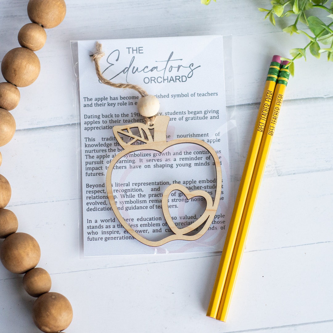 Wooden Apple Teacher Ornament: Gift Set With Pencils - Etsy
