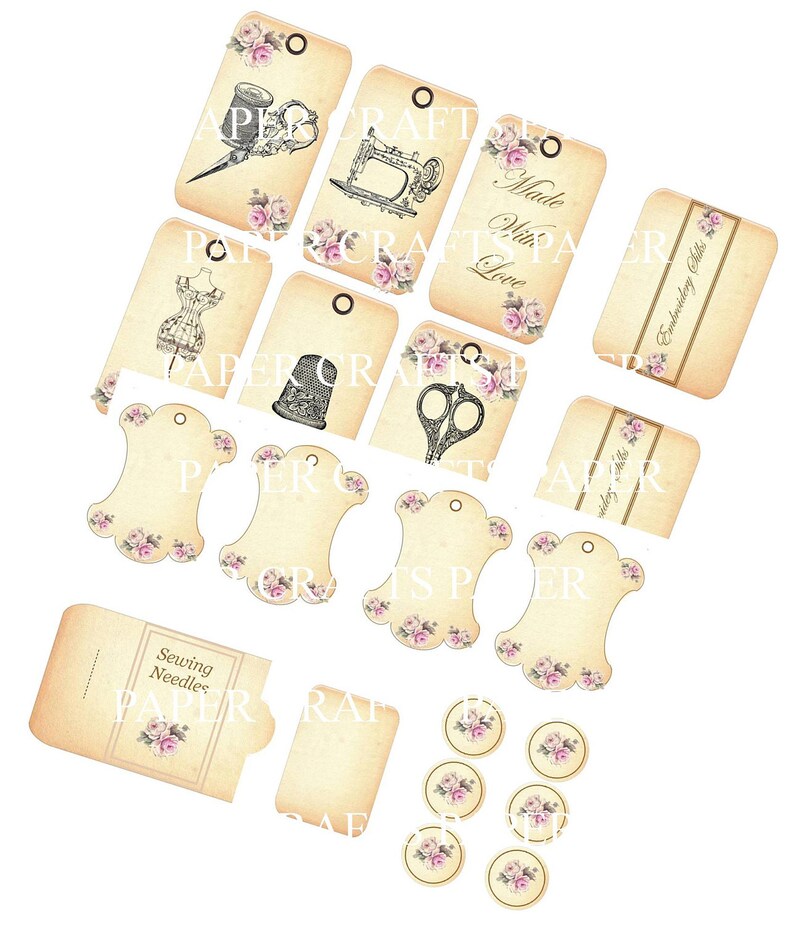 Papercraft Vintage Sewing Labels Tags Needle Thread Winders Instant ...