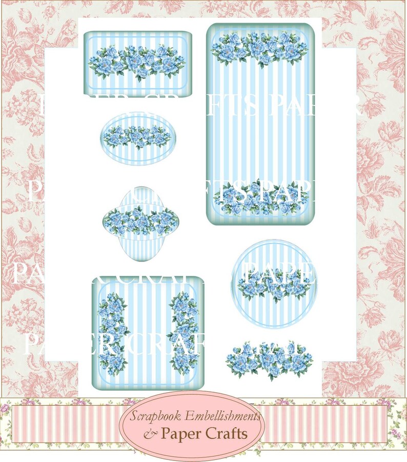 Papercraft Blue Floral Imagesframes Instant Download PDF - Etsy