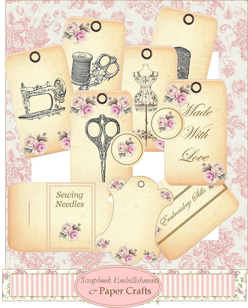 Papercraft Vintage Sewing Labels Tags Needle Thread Winders Instant ...