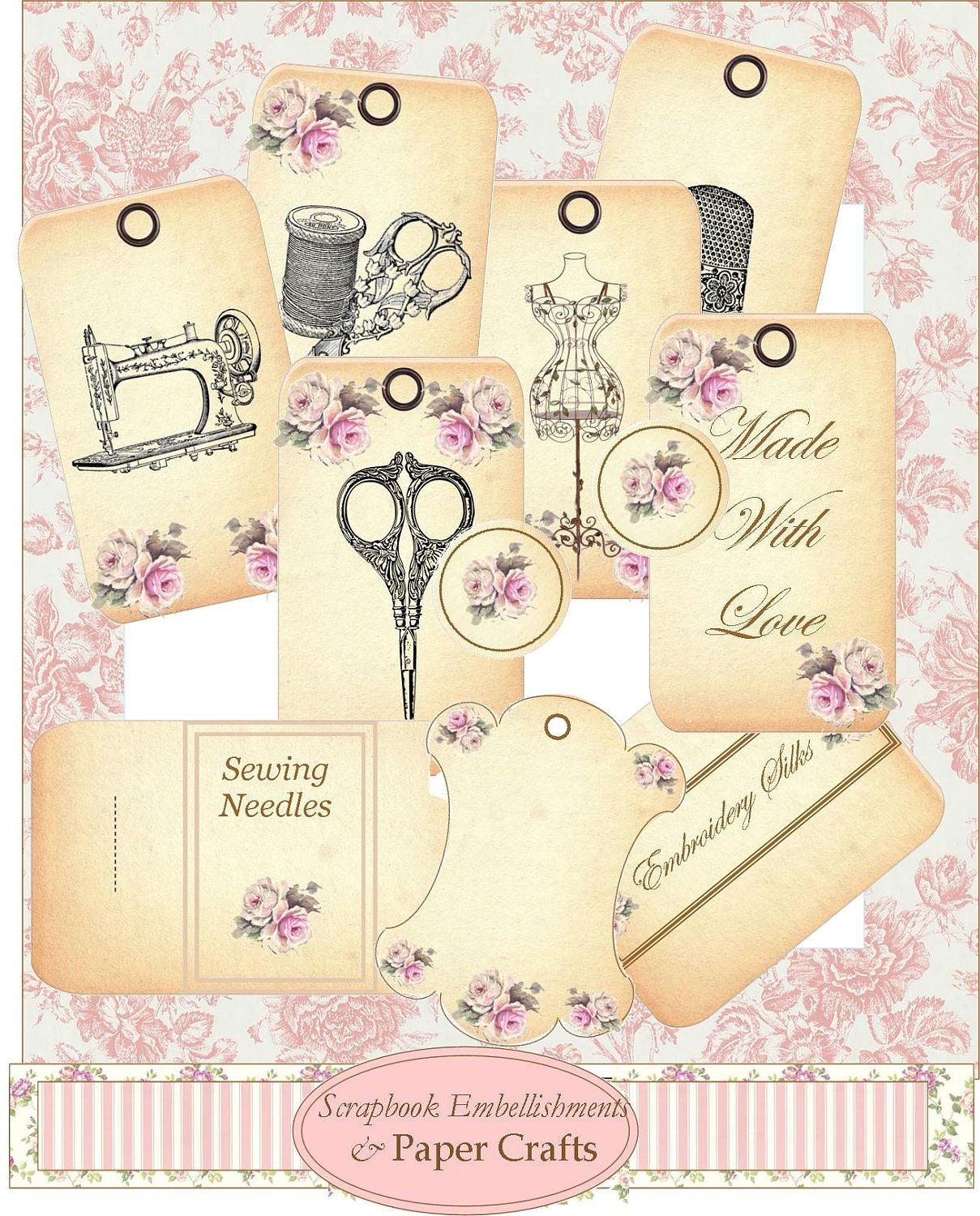 Papercraft Vintage Sewing Labels Tags Needle Thread Winders Instant ...