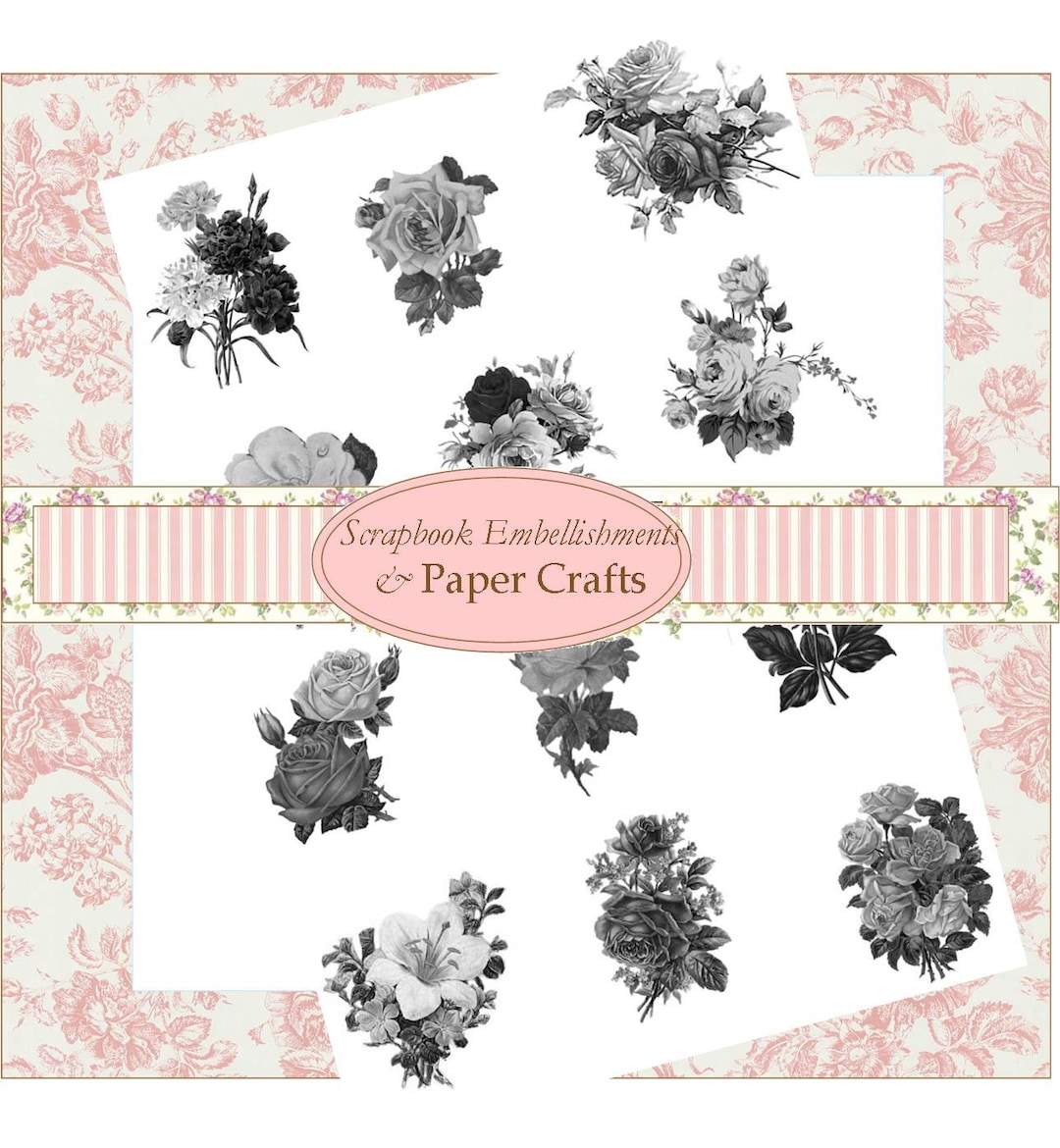 Digital Download Floral Black Floral Paper Sheets A4 Pdf - Etsy