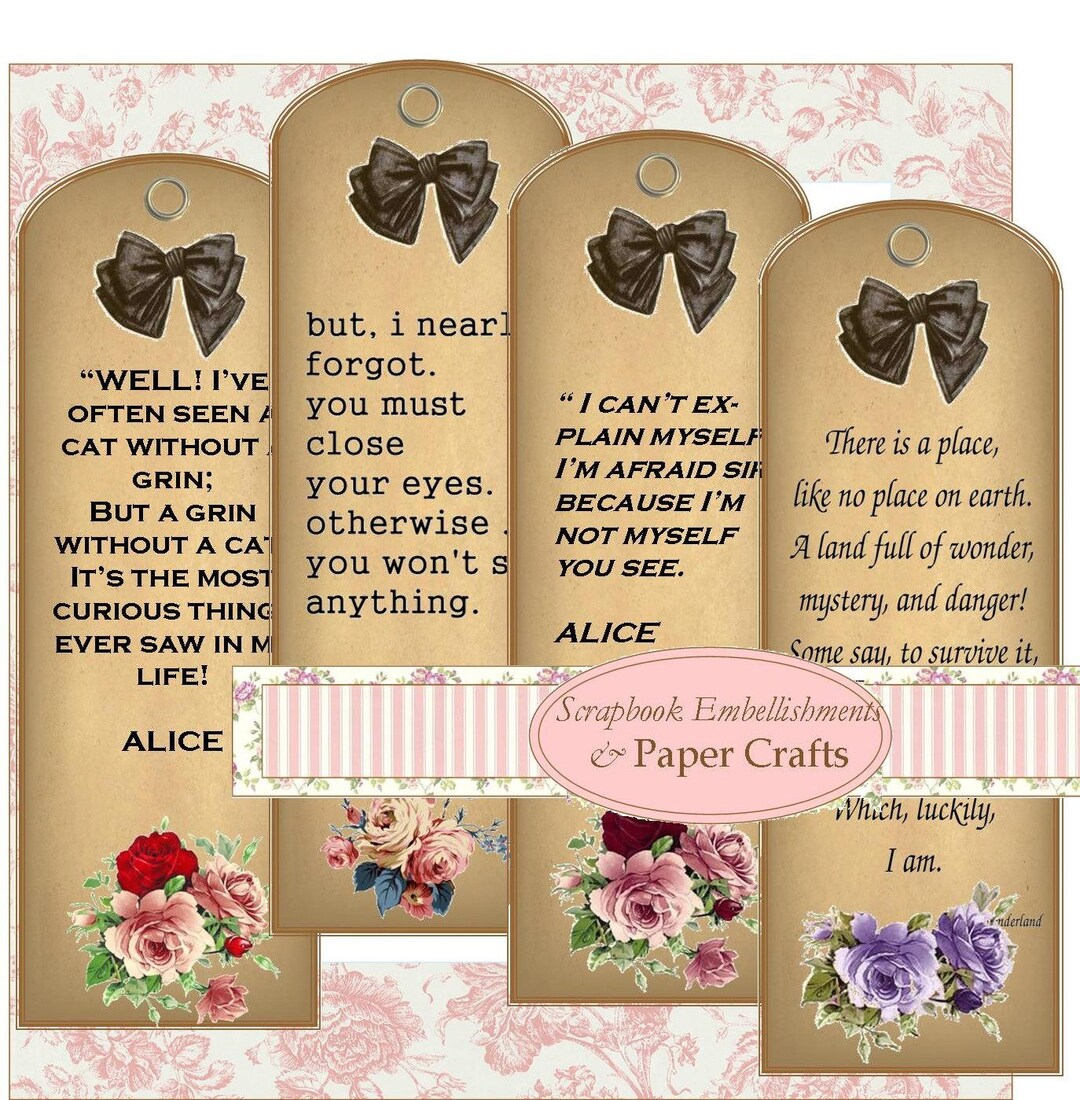 Alice in Wonderland Inspired Book Marks Digital KIT - Etsy