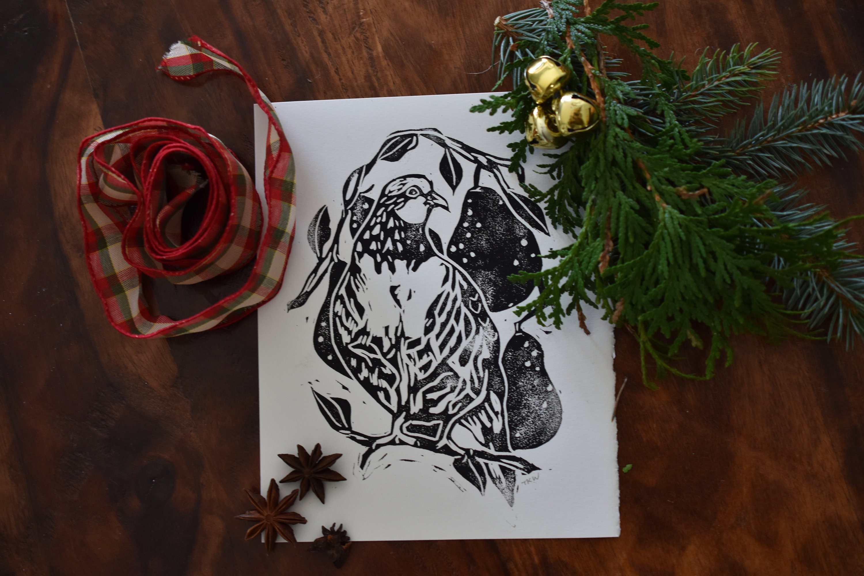 Partridge in a Pear Tree Christmas Linocut Print - Etsy