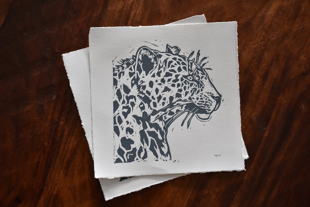 Leopard Face Original Linocut Print - Etsy