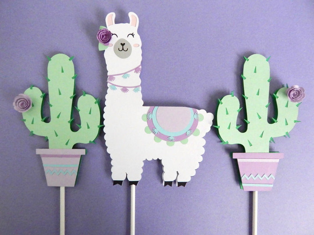 Llama and Two Cacti Cake Topper Set, 3-piece Set of Llama Birthday ...