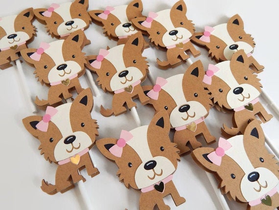 Cute Puppy Dog Cupcake Toppers Pink Birthday Party or Baby - Etsy