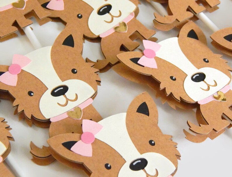 Cute Puppy Dog Cupcake Toppers Pink Birthday Party or Baby - Etsy