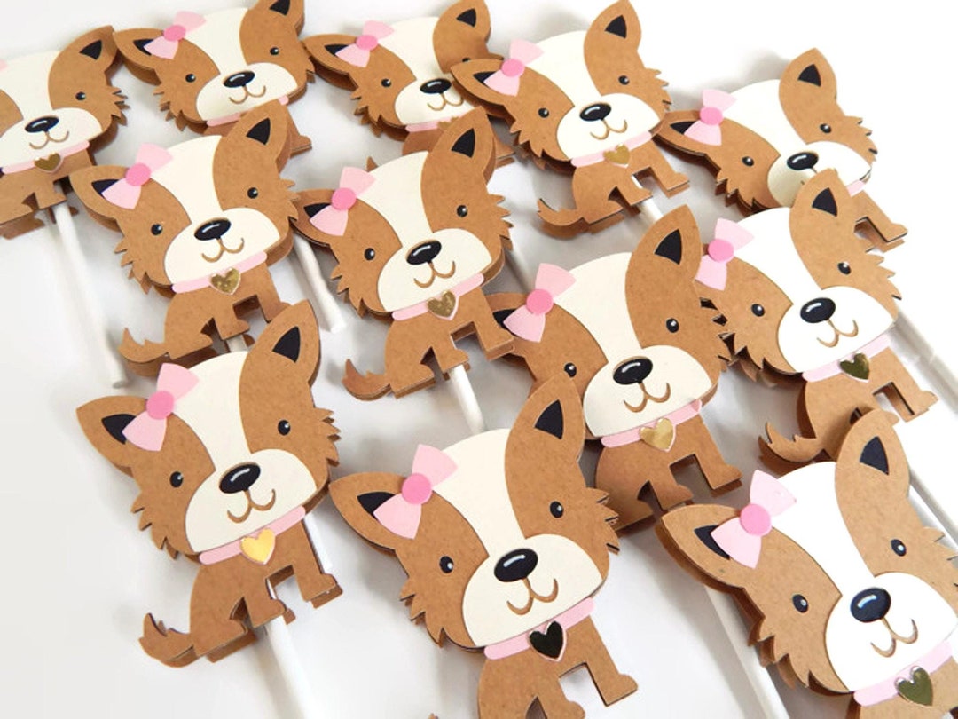 Puppy Dog Cupcake Toppers, Handmade Pink Birthday, Baby Shower Cake ...