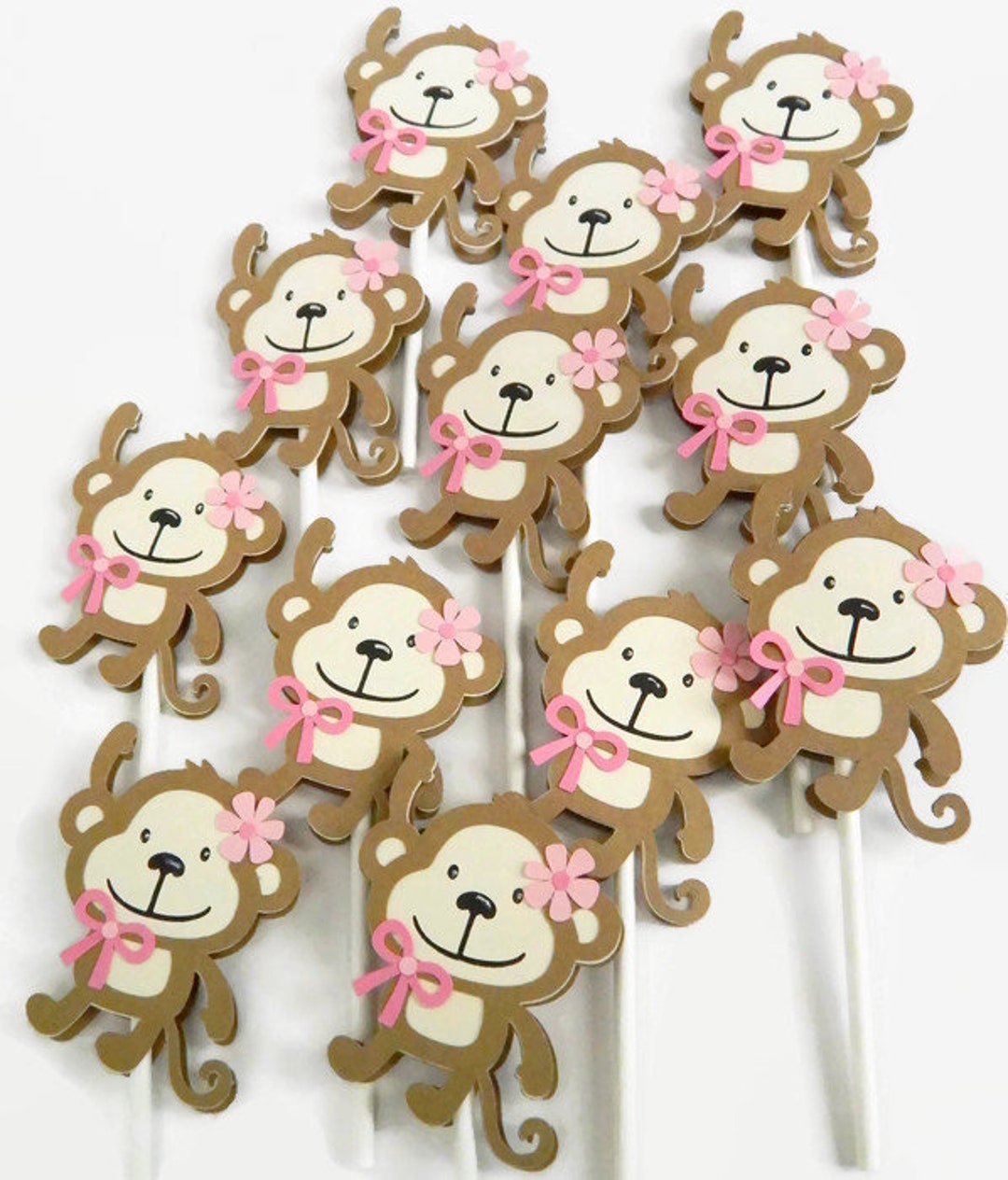 Cute Pink Monkey Cupcake Toppers, Girl's Birthday Party Baby Shower ...