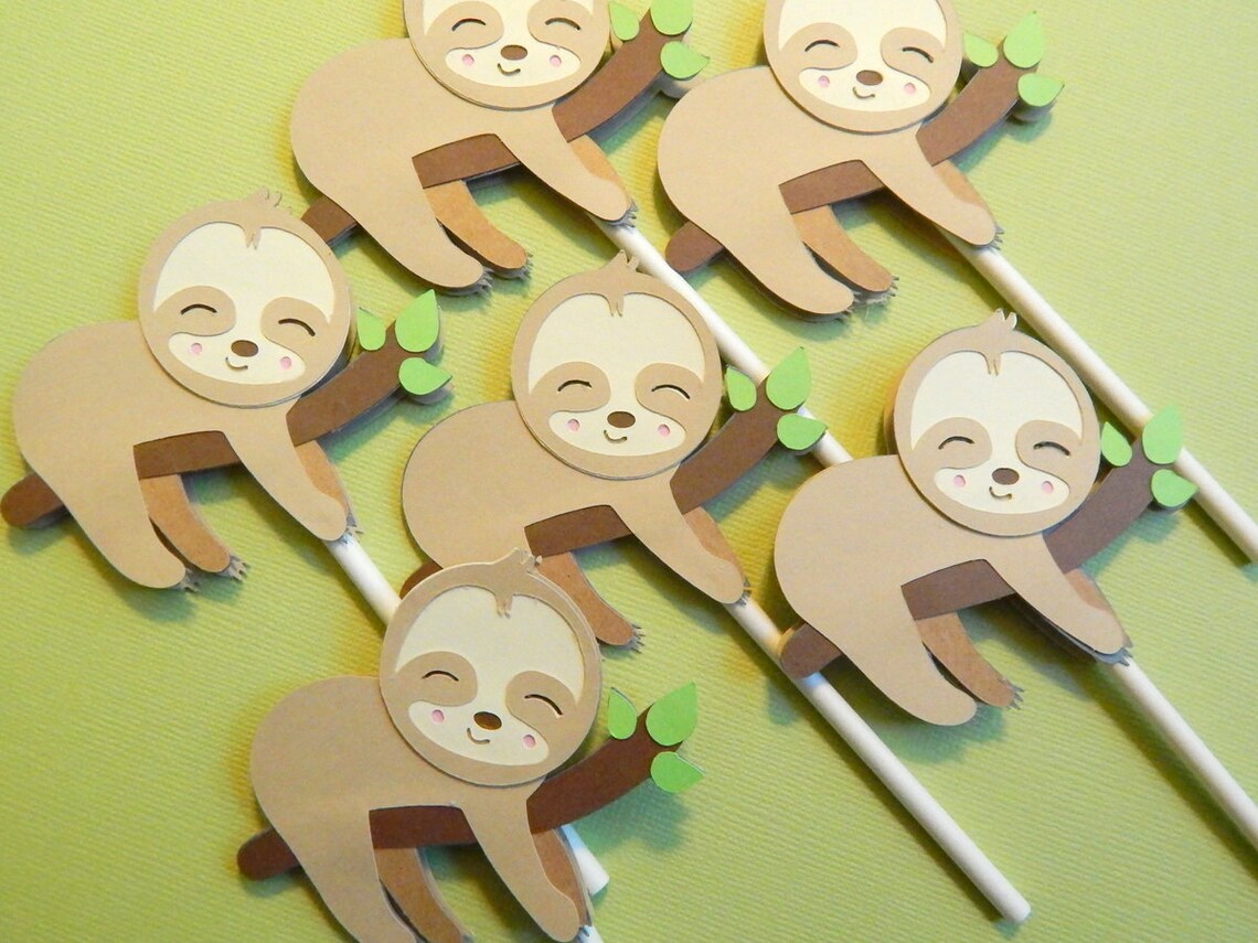 Baby Sloth Cupcake Toppers kid's jungle birthday party or | Etsy