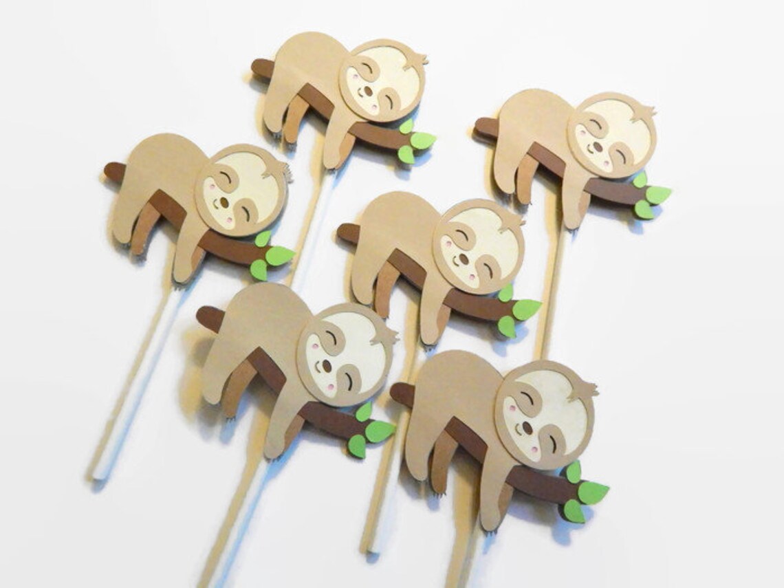 Baby Sloth Cupcake Toppers kid's jungle birthday party or | Etsy