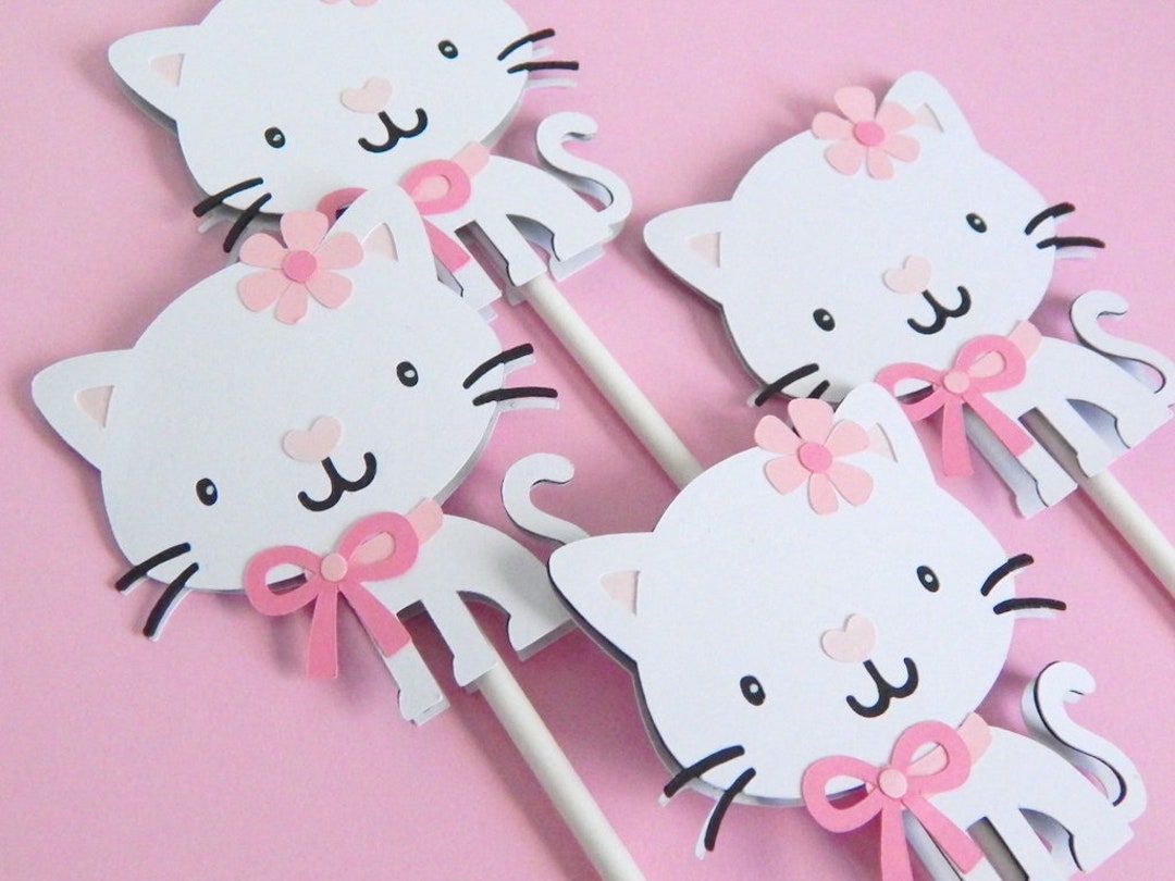 Kitten Cupcake Toppers, Pink Kitty Cat Birthday Party Baby Shower ...