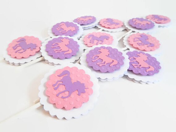 Unicorn Cupcake Toppers Set of 12 Pink and Purple Birthday | Etsy
