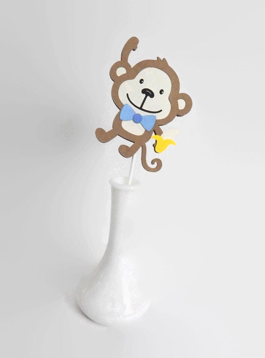 Monkey Cake Topper, Blue Birthday Party, Baby Shower Cake Decoration ...