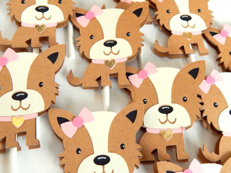 Cute Puppy Dog Cupcake Toppers Pink Birthday Party or Baby - Etsy