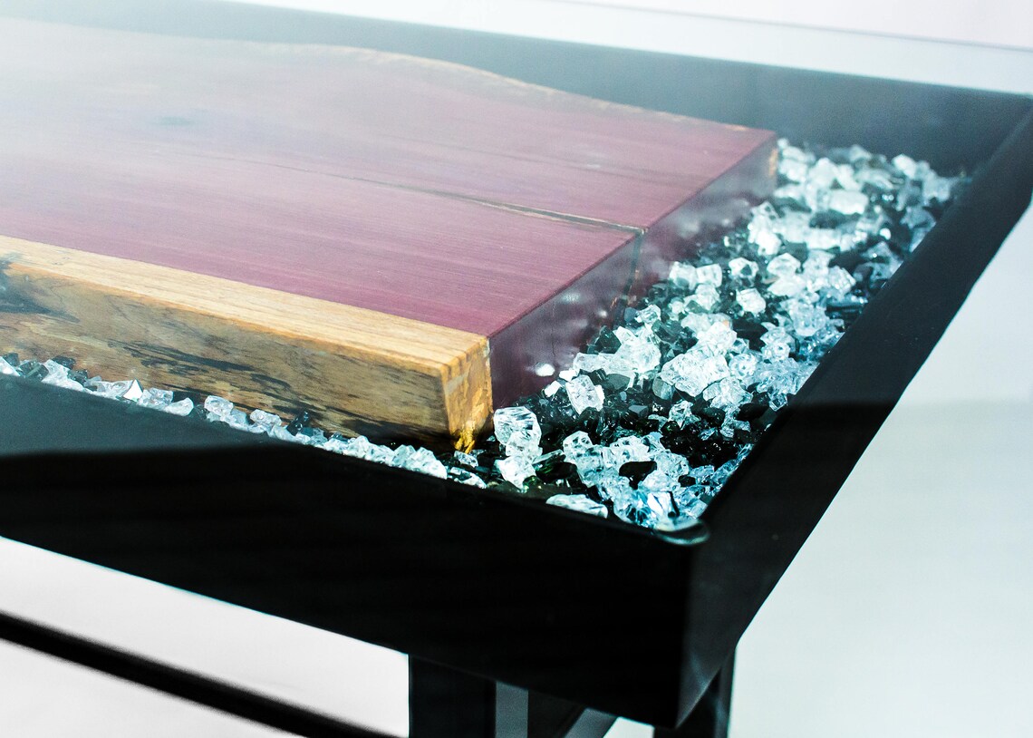Rare Purple Heartwood Live Edge Slab Shadowbox Dining Table With Custom ...