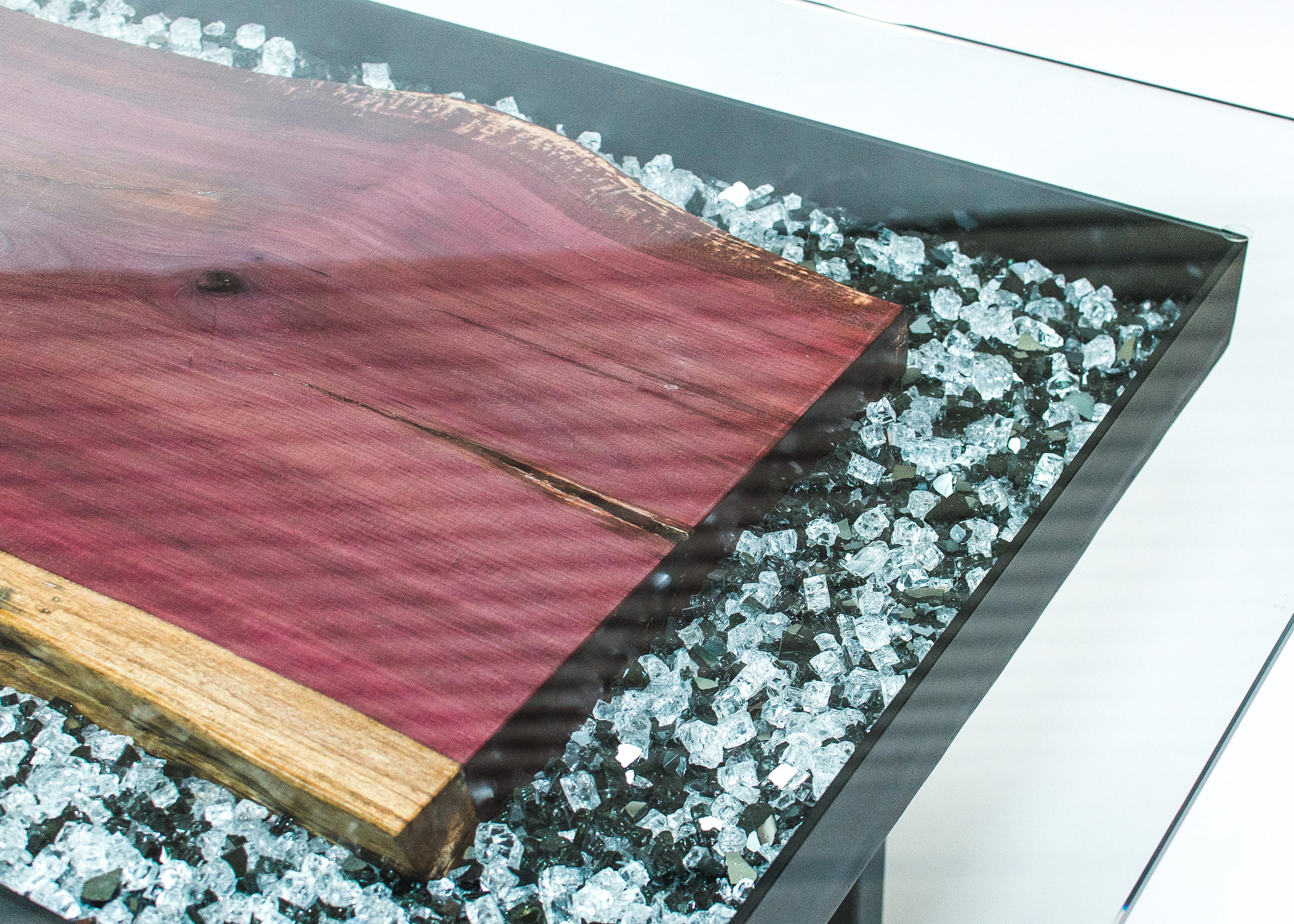 Rare Purple Heartwood Live Edge Slab Shadowbox Dining Table With Custom ...