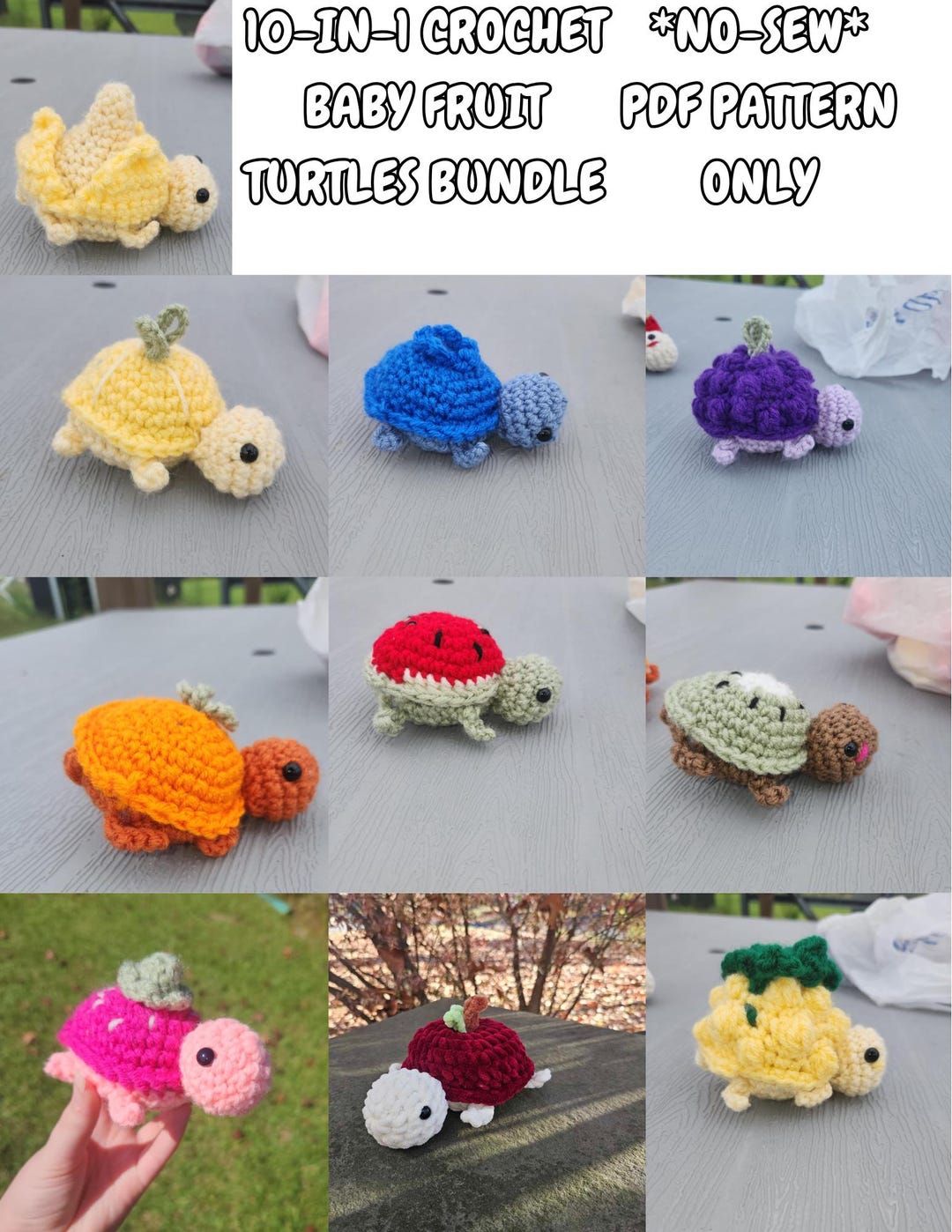 10-IN-1 Crochet Baby Fruit Turtles Bundle Patterns No Sew, Amigurumi ...