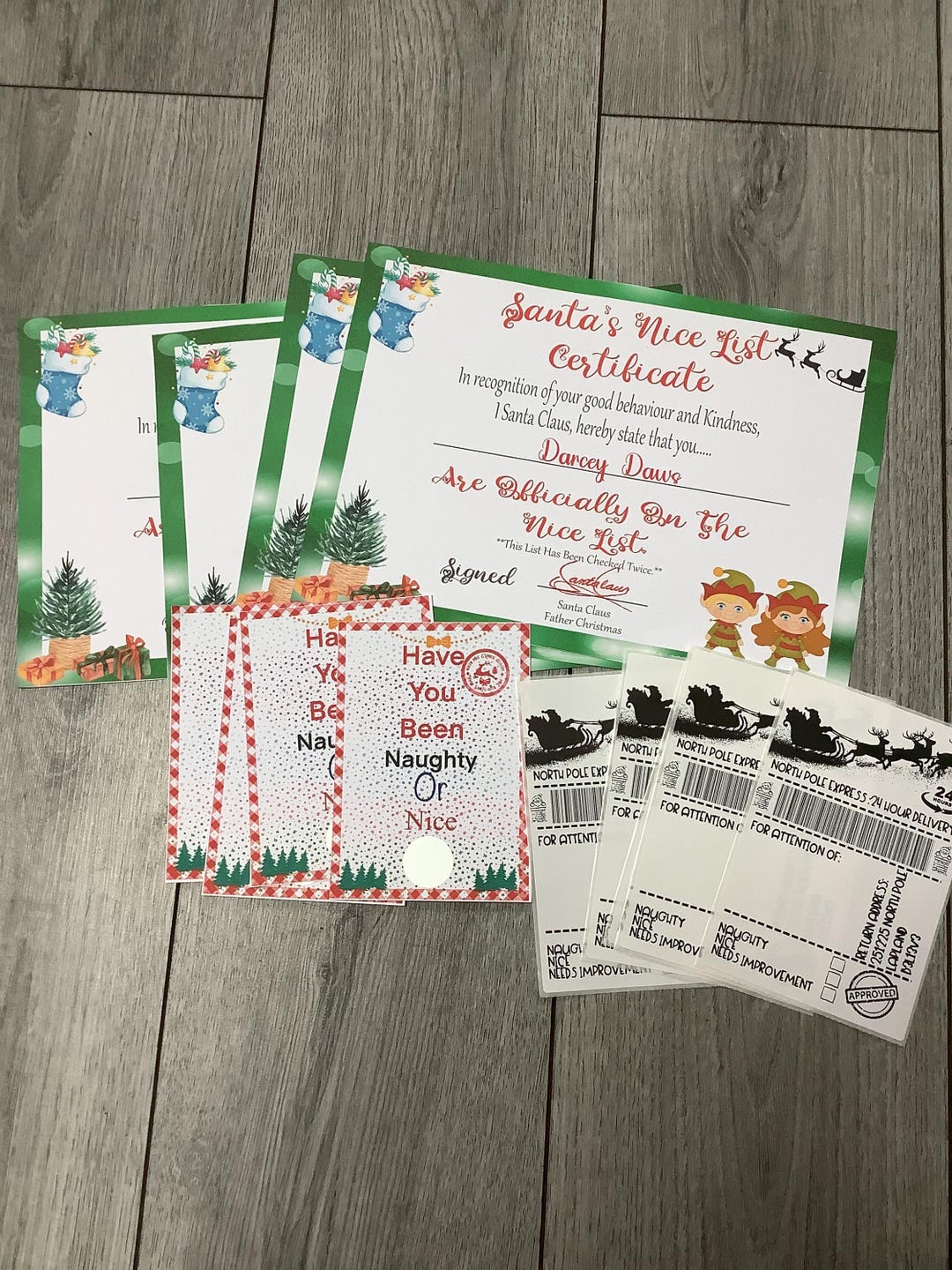 Christmas Nice List Certificate, Scratch Cards and Sticky Gift Labels ...