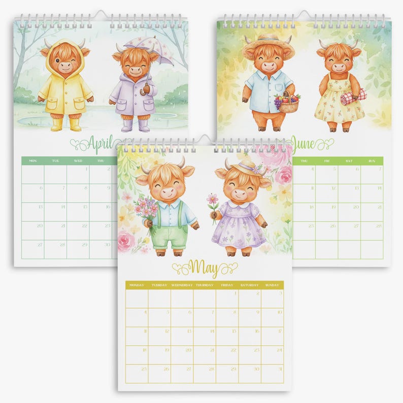 Highland Cow 2026 Wall Hanging Adorable Calendar - Etsy UK