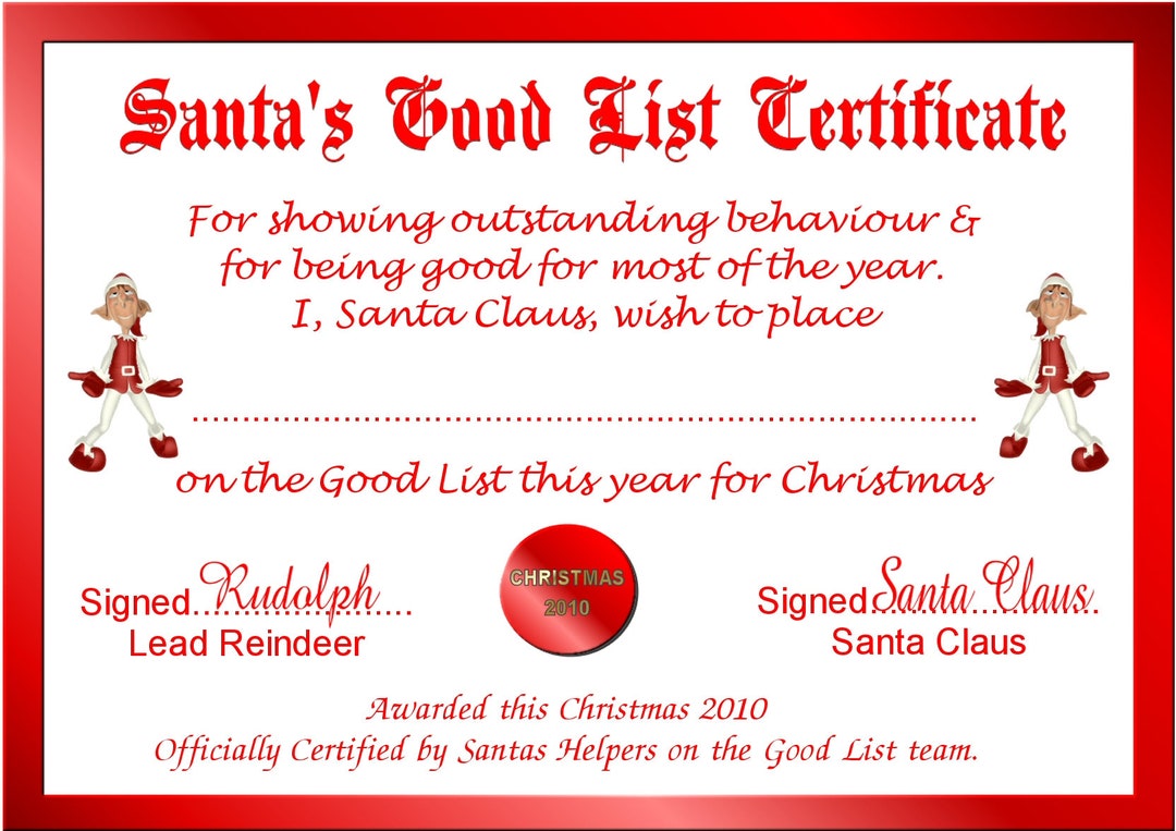 Santa S Good List Certificate Personalised - Etsy