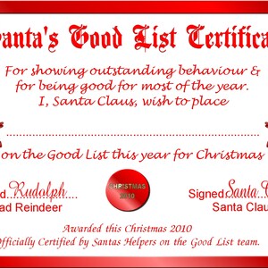 Santa S Good List Certificate Personalised - Etsy