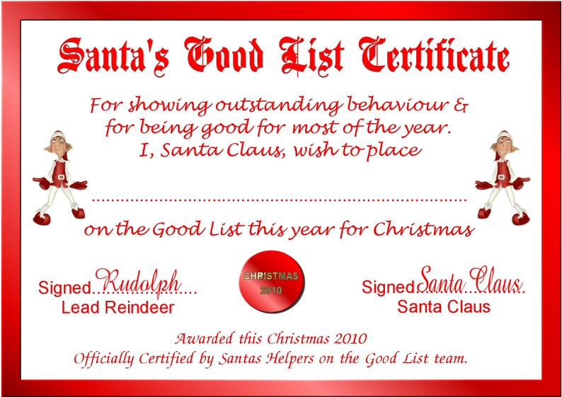 Santa S Good List Certificate Personalised - Etsy