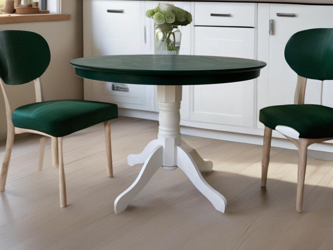 Pine Needle Green Round Dining Table: Farmhouse Pedestal Base - Etsy