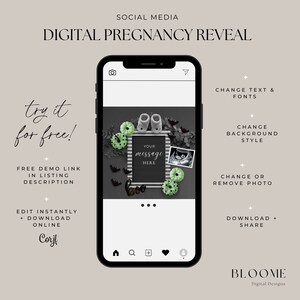 Editable HALLOWEEN Digital Pregnancy Announcement for Social Media ...