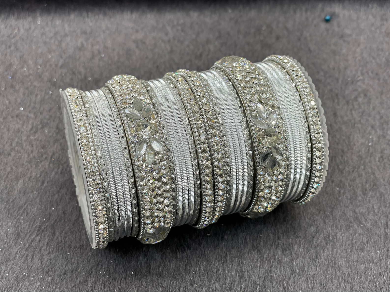 Silver Bangle Set With Silver Stones, Wedding Bangles, Indian Jewelry ...