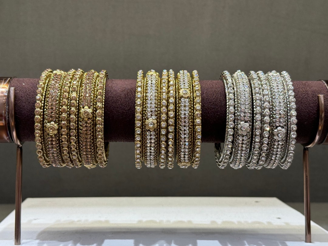 Kids Indian Metal Bangle Set in Silver, Antique Gold, and Antique Gold ...