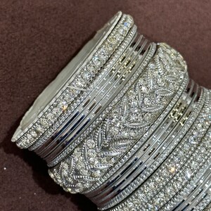 Silver Bangle Set With Silver Stones, Wedding Bangles, Indian Jewelry ...