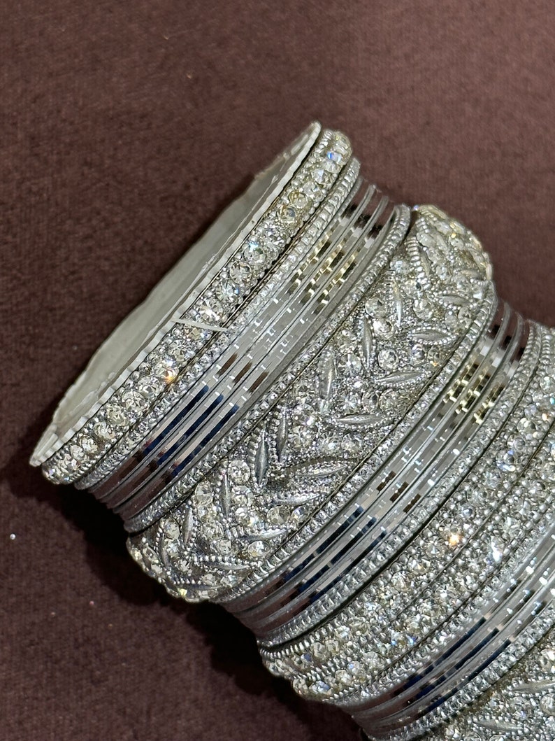 Silver Bangle Set With Silver Stones, Wedding Bangles, Indian Jewelry ...