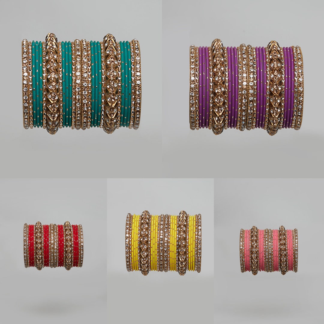 Indian Bangle Set (dotted Pattern) in Different Colors, Wedding Bangles ...