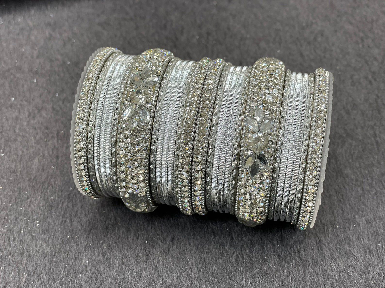 Silver Bangle Set With Silver Stones, Wedding Bangles, Indian Jewelry ...