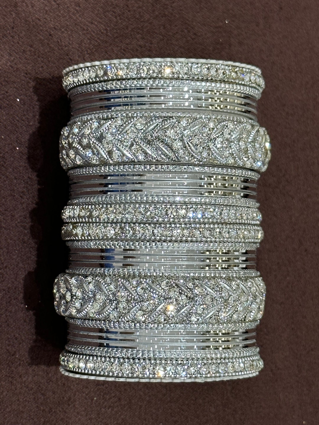 Silver Bangle Set With Silver Stones, Wedding Bangles, Indian Jewelry ...