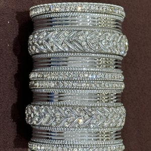 Silver Bangle Set With Silver Stones, Wedding Bangles, Indian Jewelry ...