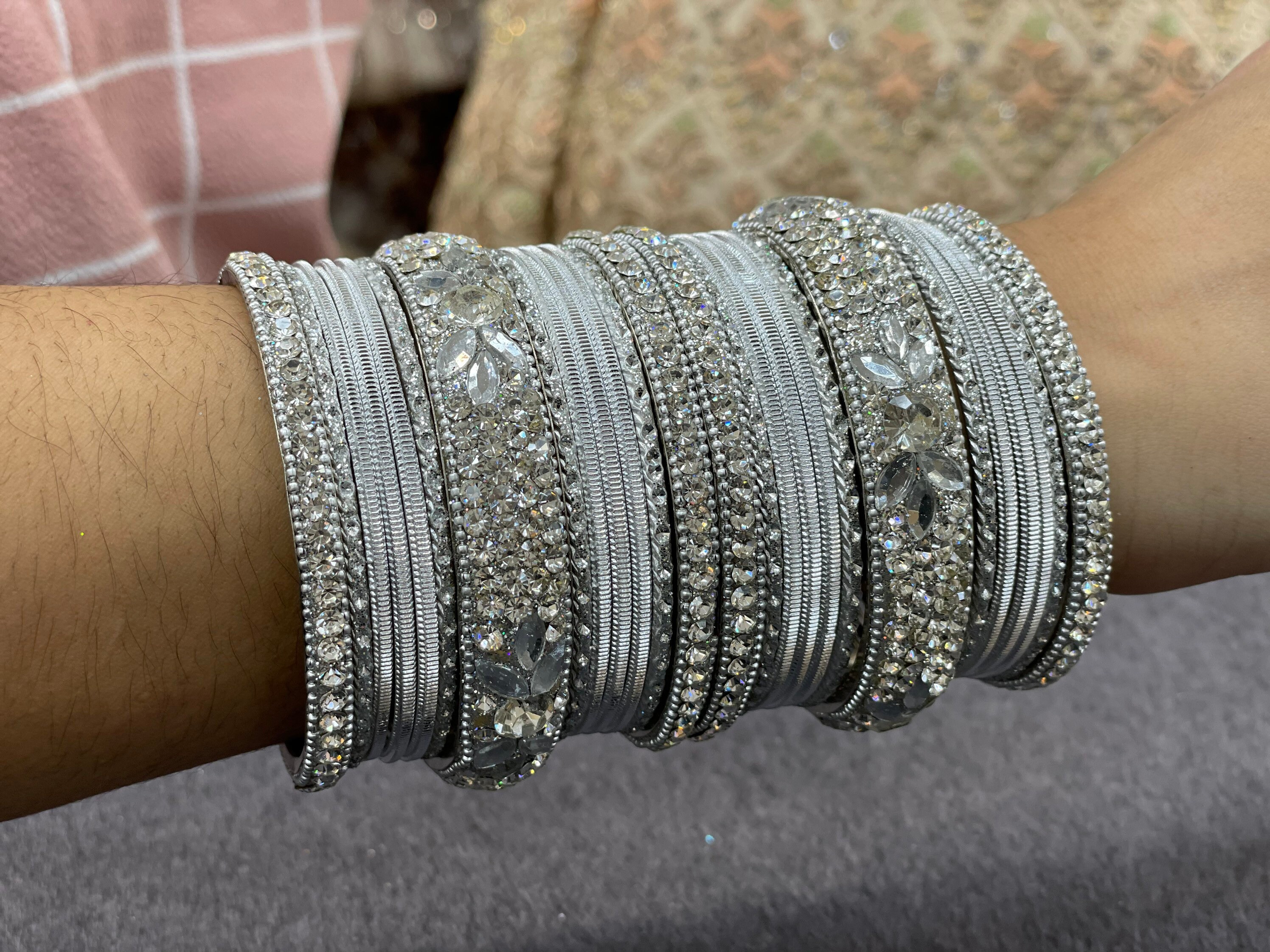 Silver Bangles With Stones