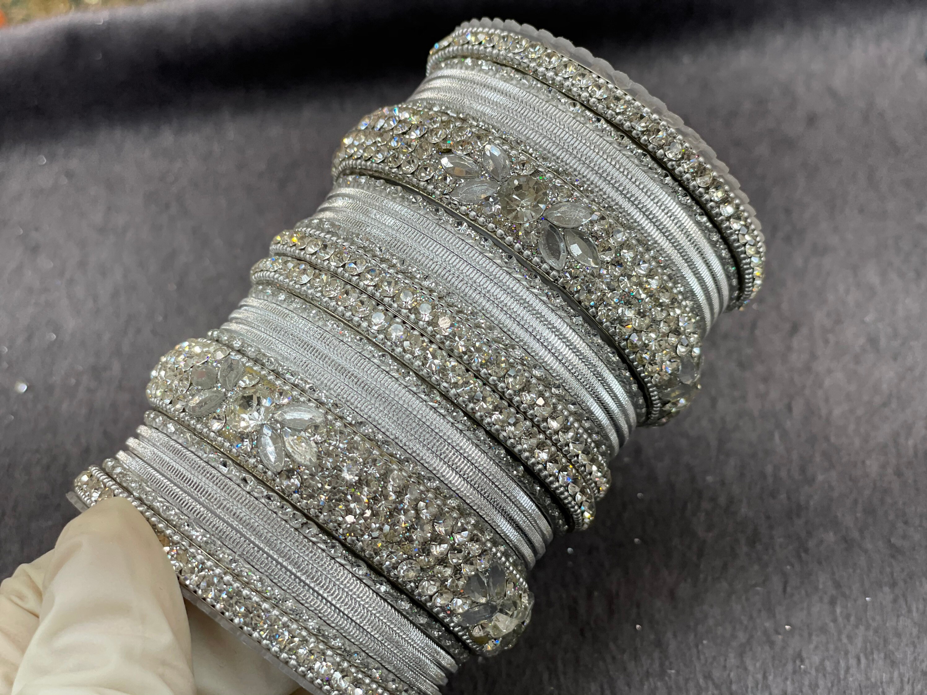 Silver Bangle set with silver stones Wedding Bangles Indian | Etsy