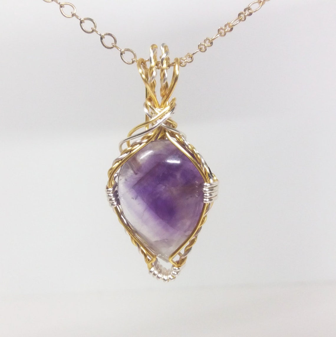 Two Tone Wire Wrapped Amethyst Pendant This Beautiful - Etsy