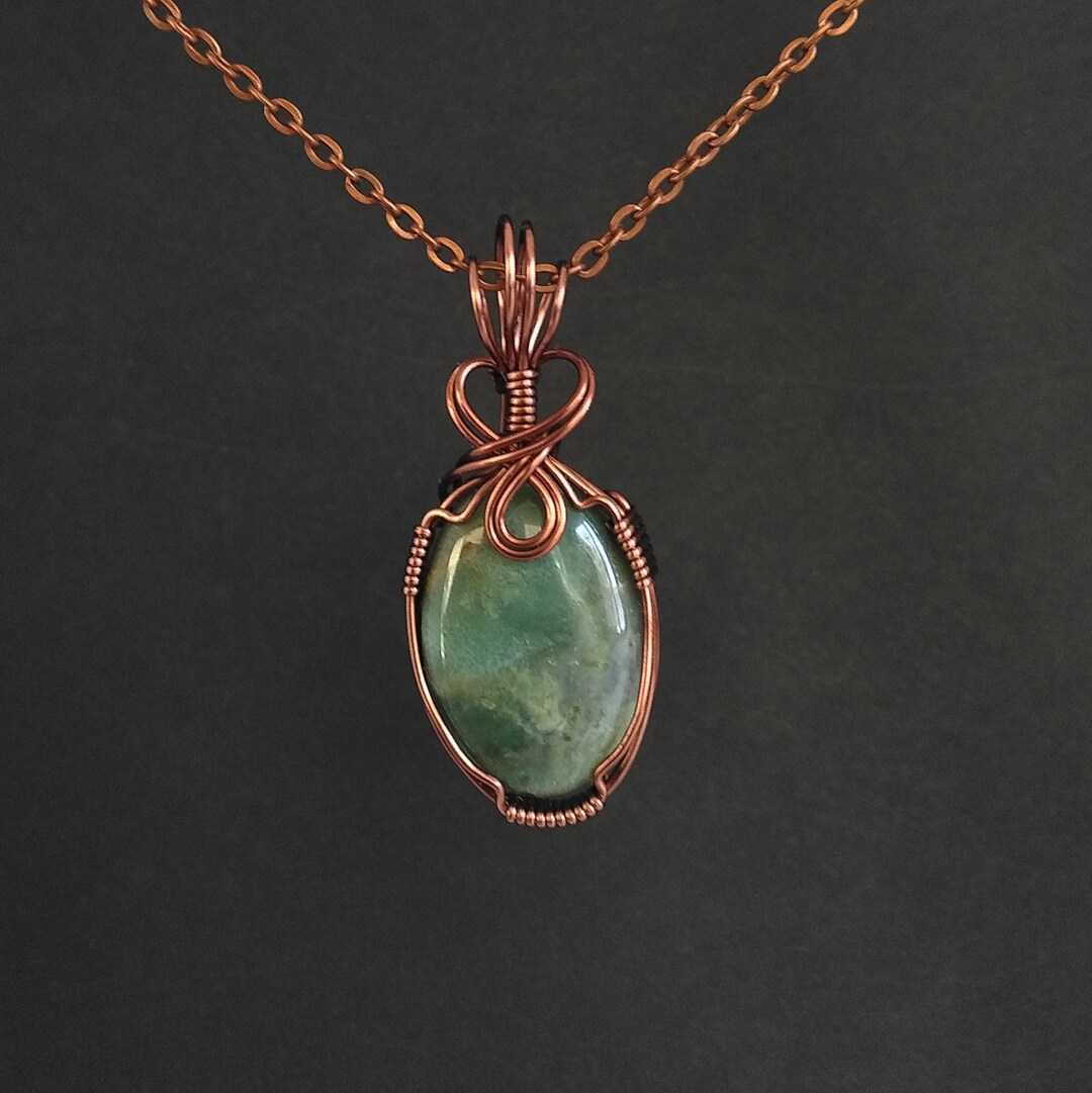Wire Wrapped Moss Agate Pendant - Etsy