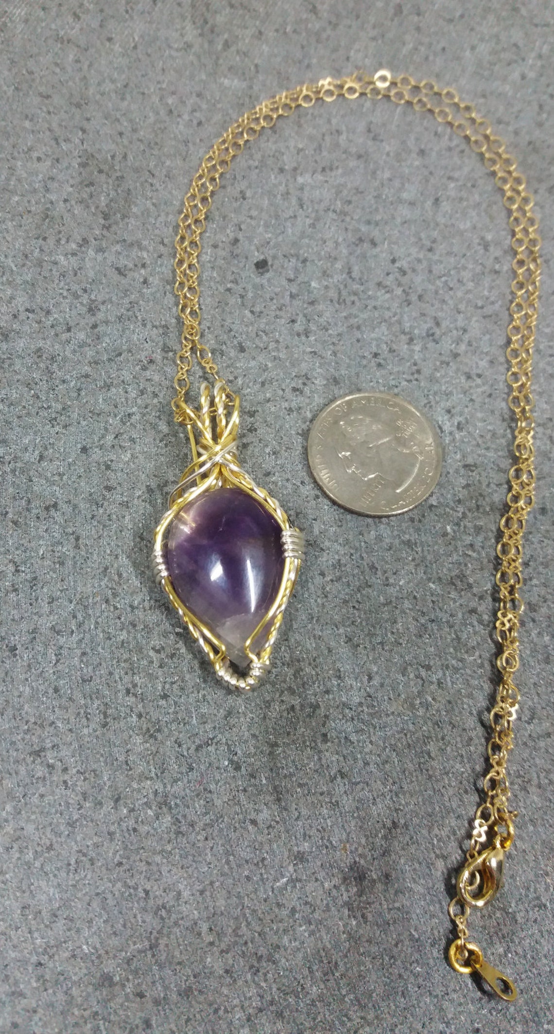 Two Tone Wire Wrapped Amethyst Pendant This Beautiful - Etsy