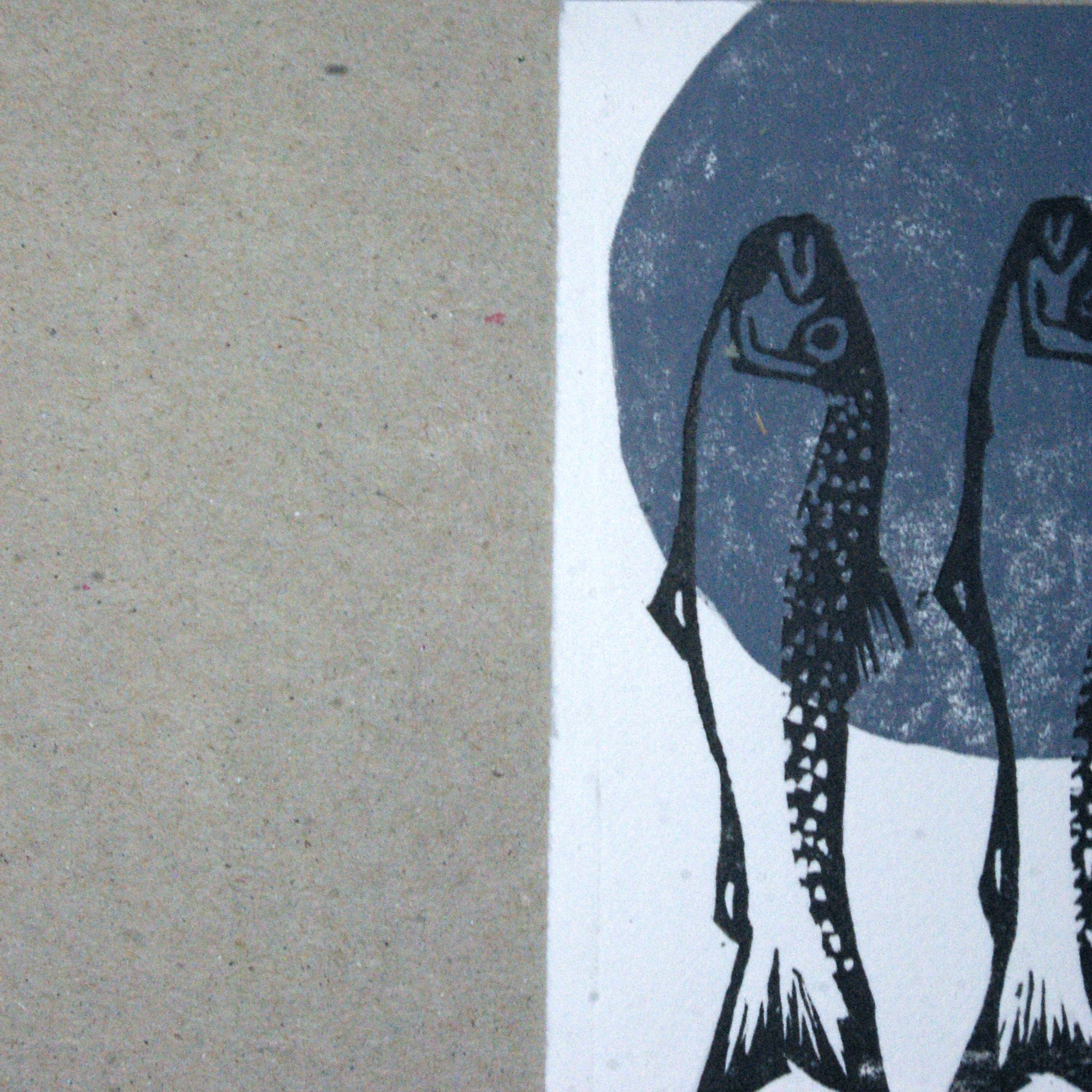 Print, Linocut, ORIGINAL, ART, Human, Fish, Hand-printed, Limited/50 ...