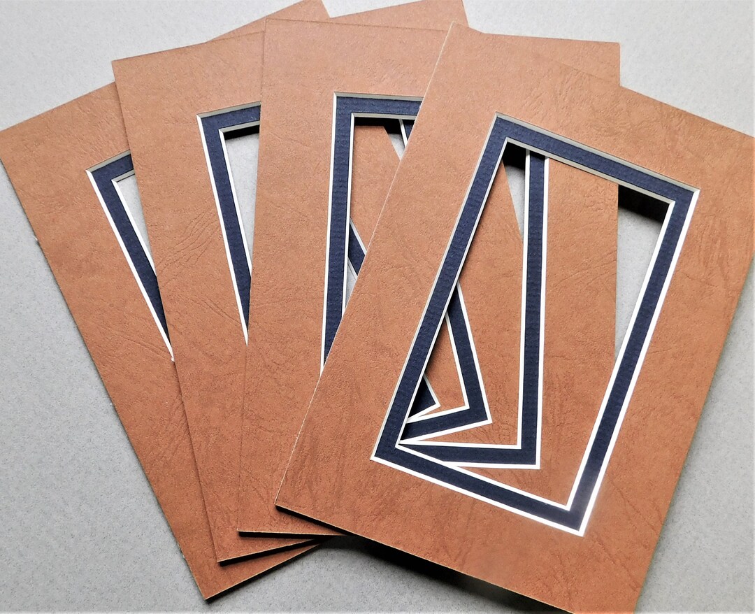 Four 5x7 Double White Core Picture Mats, Brown/navy - Etsy