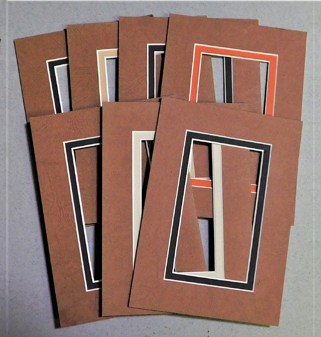 Seven 5x7 Double White Core Mats for Picture Frames, Textured Brown ...