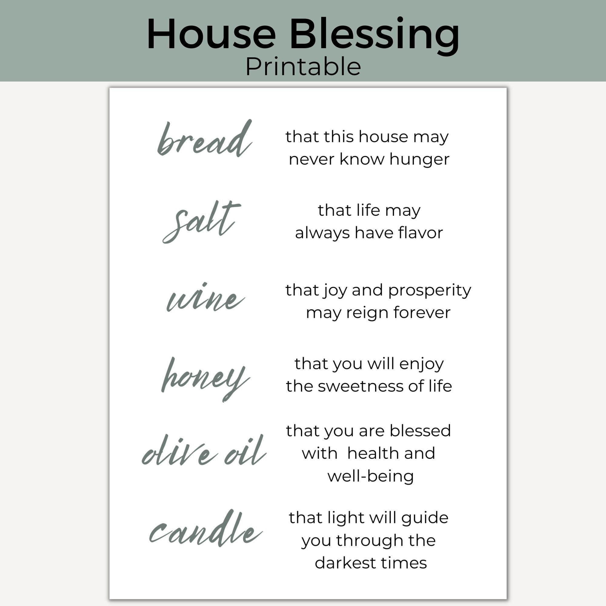 Housewarming Printable| House Blessing Printable| Bread, Salt, Wine ...
