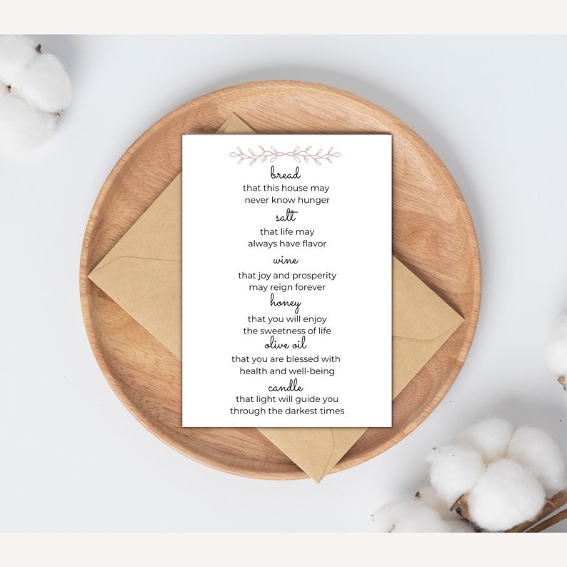 Housewarming Printable| House Blessing Printable| Bread, Salt, Wine ...